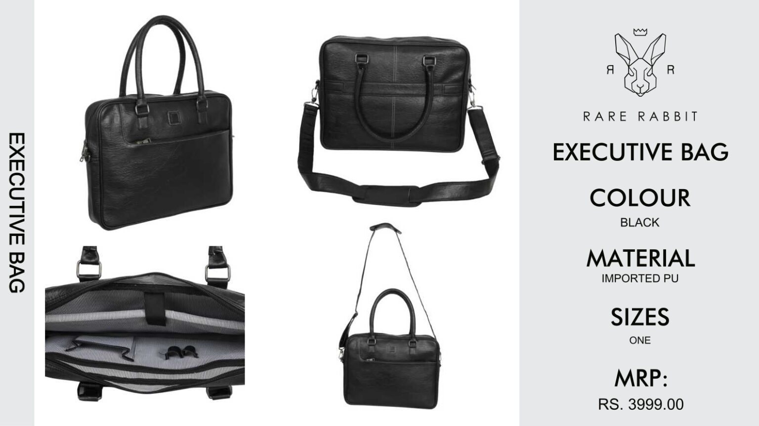 RARE RABBIT EXECUTIVE BAG BLACK COLOUR, IMPORTED PU MATERIAL SIZES ONE ...